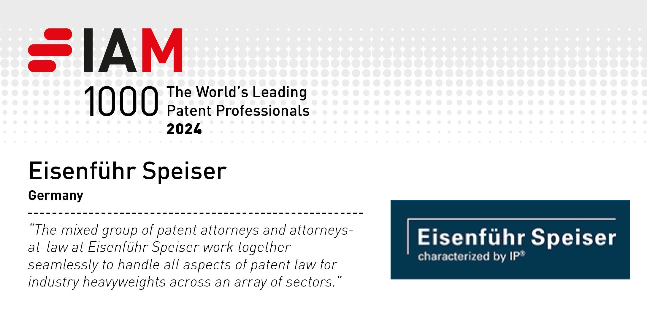 Eisenführ Speiser in „IAM Patent 1000“ | Eisenführ Speiser